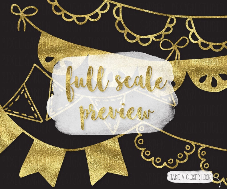 Gold Bunting Banner Clip Art. Gold Glitter Party Garland. Hand - Etsy