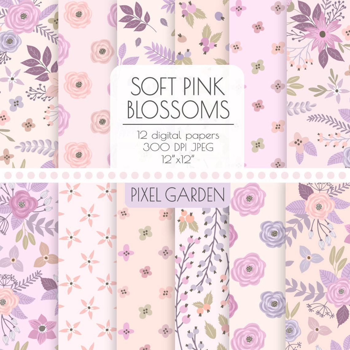 Soft Pink Floral Digital Paper. Shabby Lavender Scrapbook - Etsy
