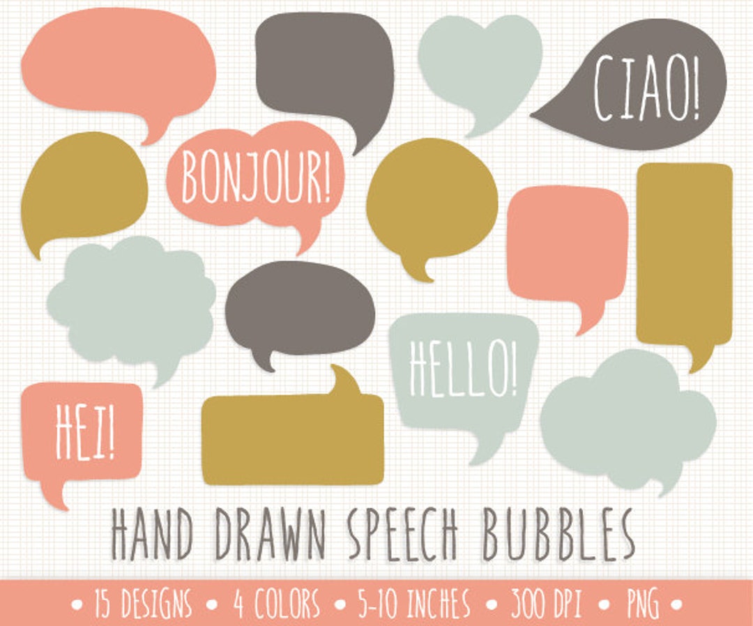 Speech Bubbles Clip Art. Hand Drawn Speech Bubbles. Thought Bubble ...