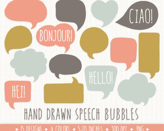 Speech Bubbles Clip Art. Hand Drawn Speech Bubbles. Thought - Etsy