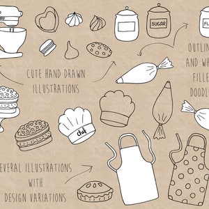 Baking Clipart. Hand Drawn Cake, Cookie, Meringue Clip Art. Bakery ...