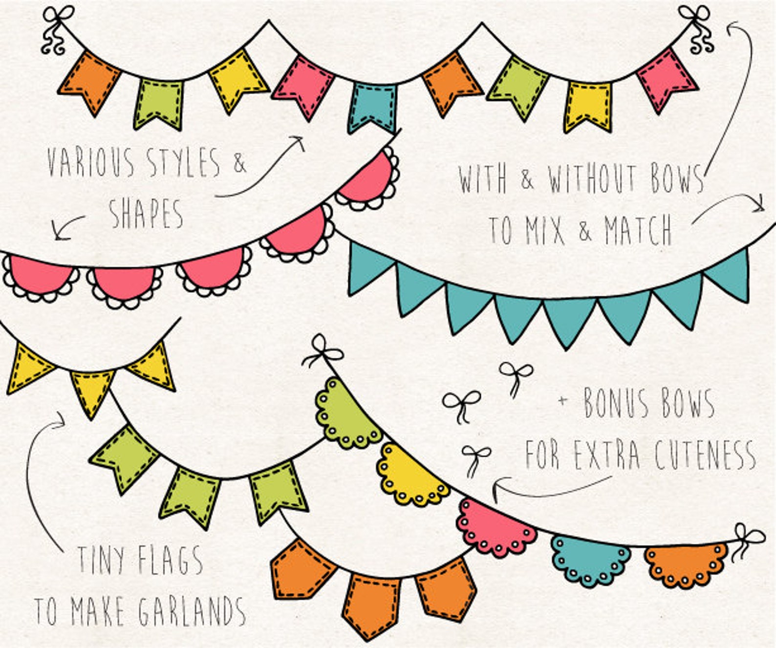 Bunting Banner Clip Art. Hand Drawn Birthday Bunting Banner. - Etsy