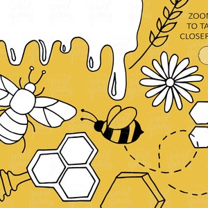 Bee Clipart. Hand Drawn Honey, Hive Clip Art. Doodle Bee Coloring ...