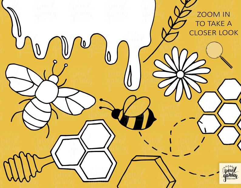 Bee Clipart. Hand Drawn Honey Hive Clip Art. Doodle Bee - Etsy