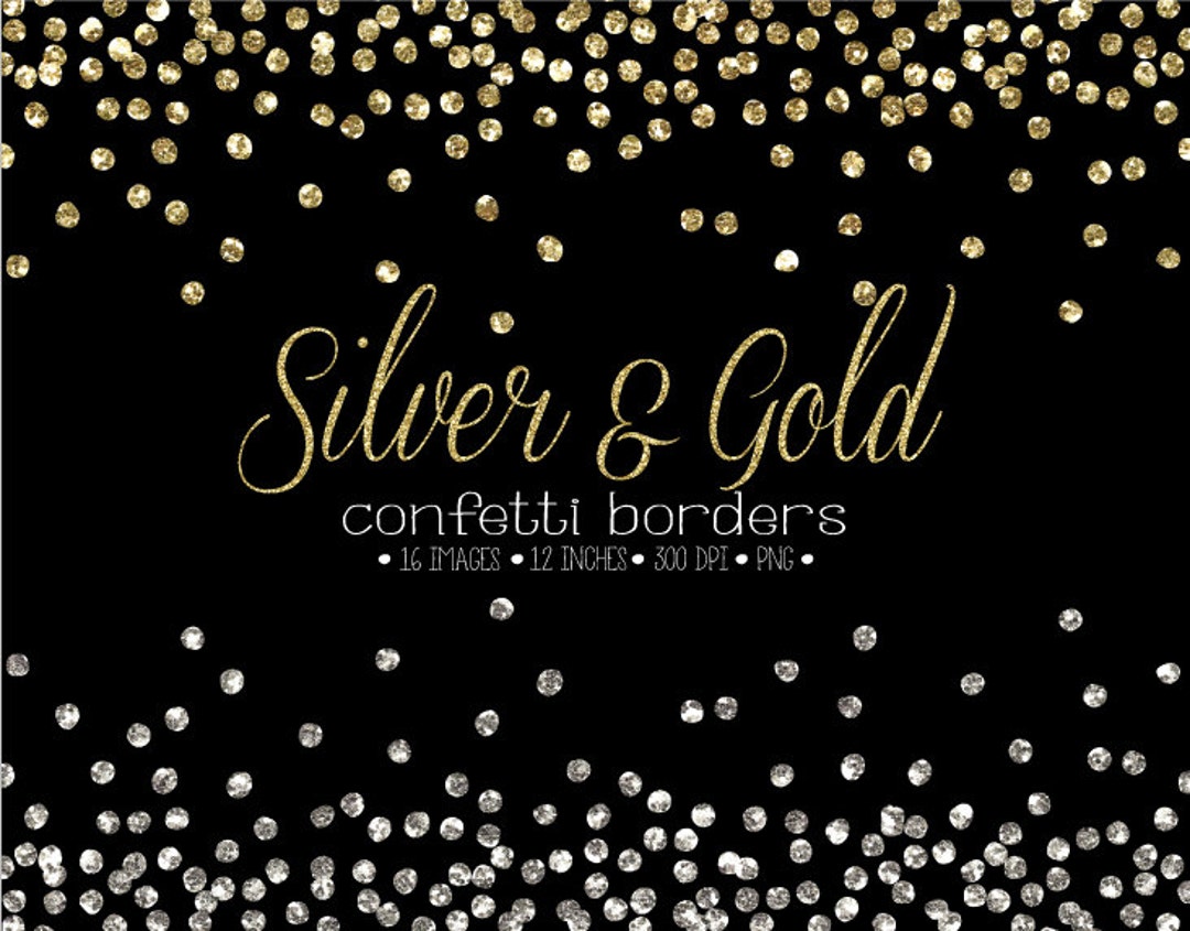 Glitter Confetti Border Clipart. Gold & Silver Confetti Frames ...