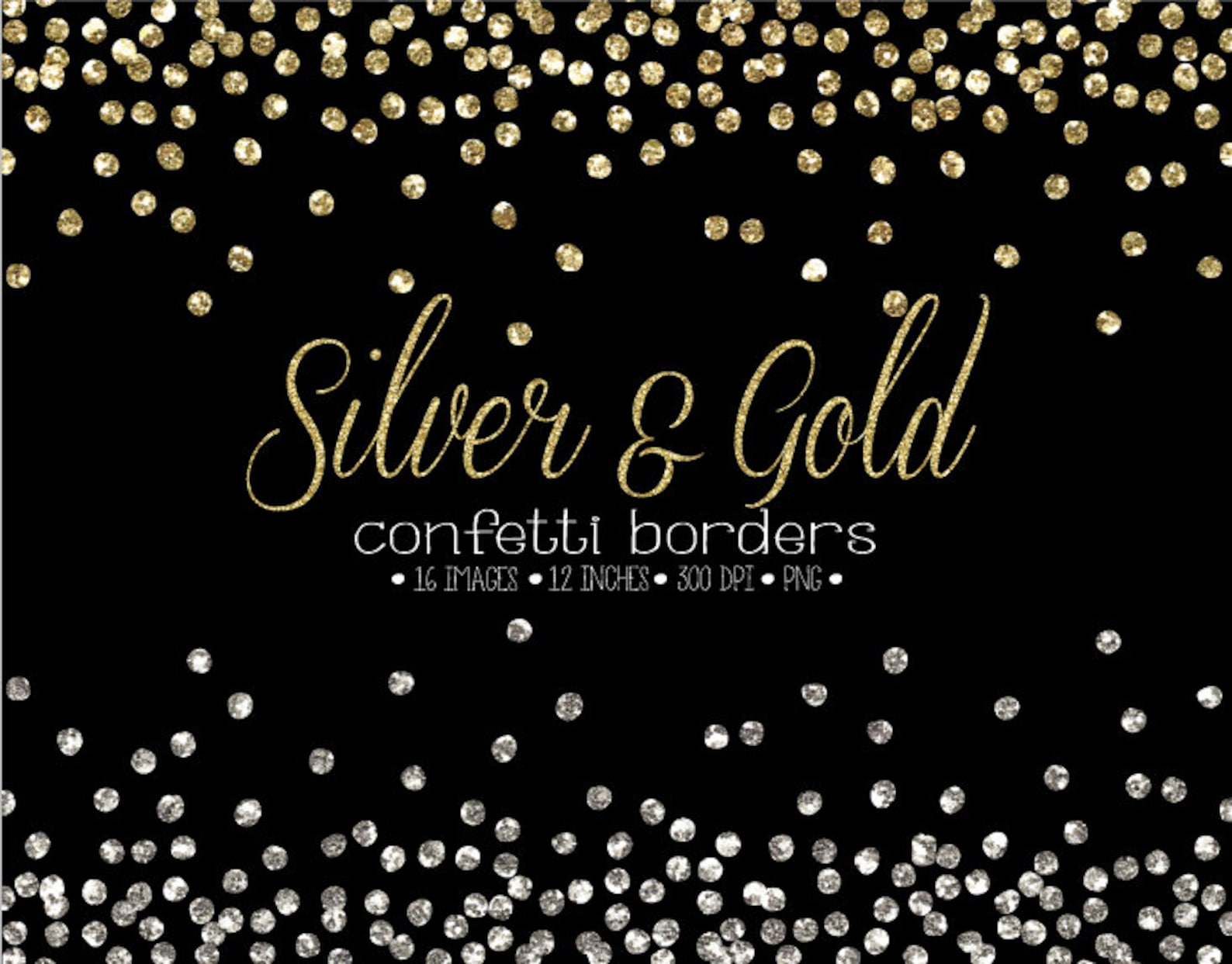 Glitter Confetti Border Clipart. Gold & Silver Confetti - Etsy