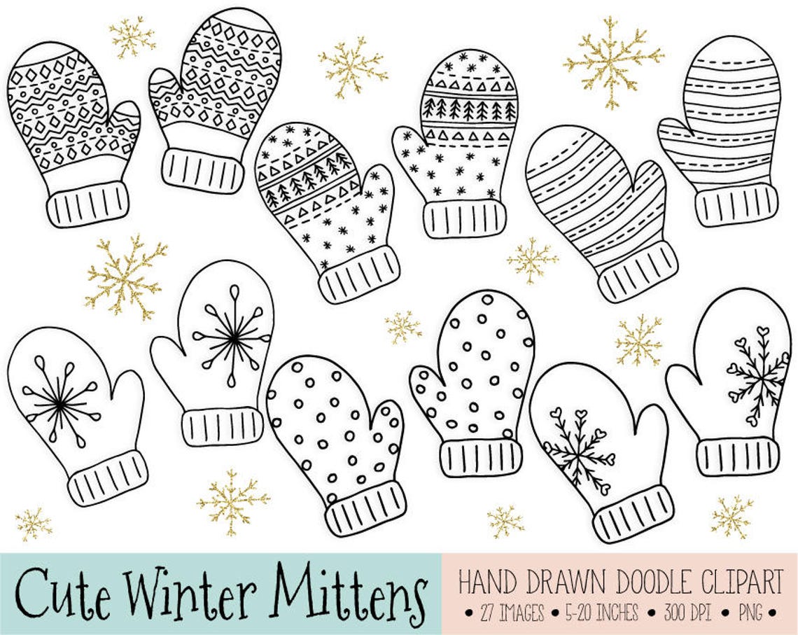 Christmas Clip Art. Hand Drawn Mittens Clipart. Scandinavian - Etsy