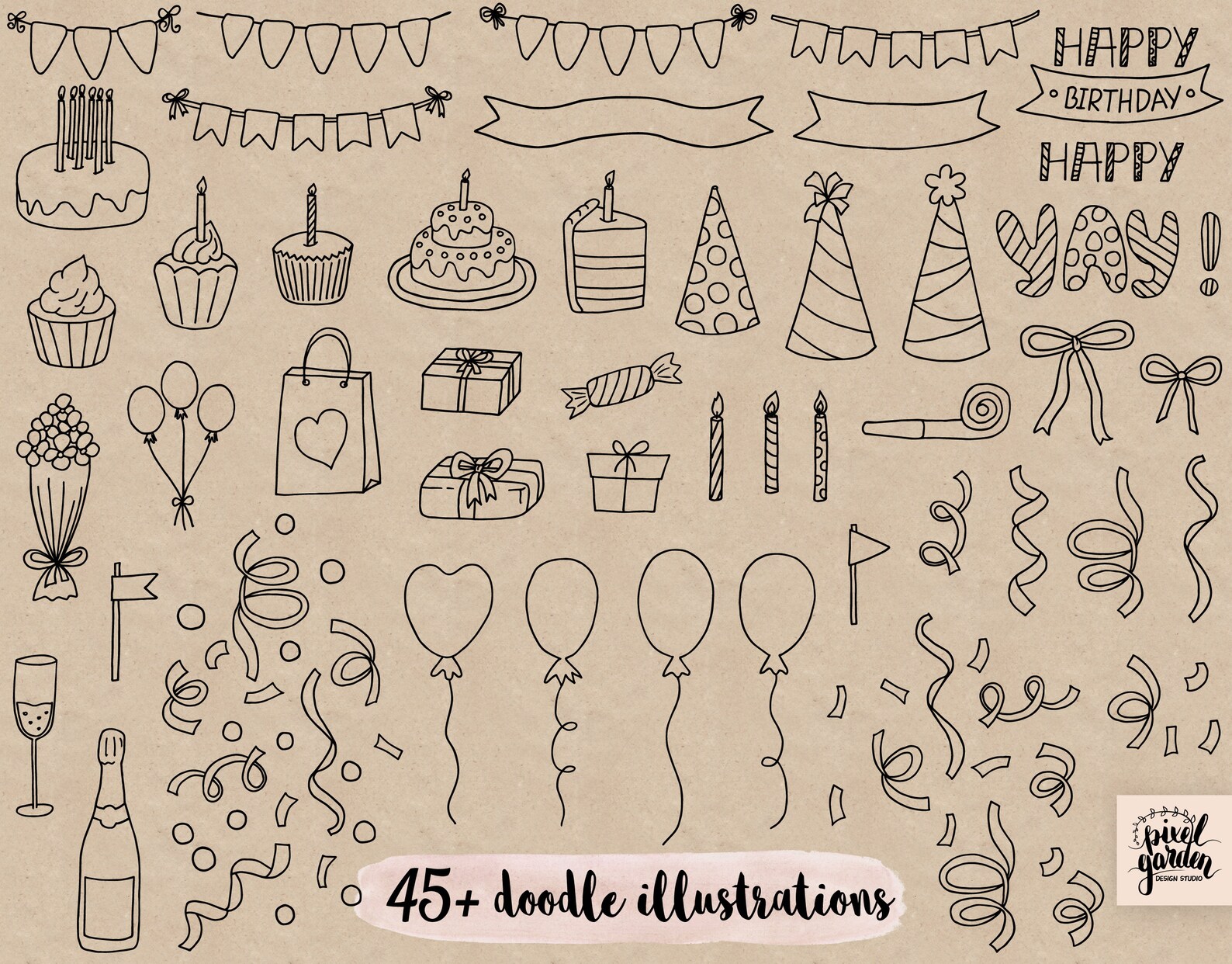 Birthday Clipart. Hand Drawn Birthday Clip Art. Celebration - Etsy UK