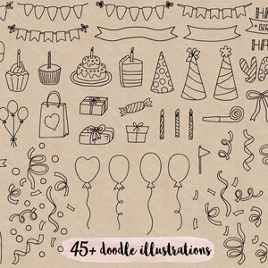Birthday Clipart. Hand Drawn Birthday Clip Art. Celebration Clipart ...