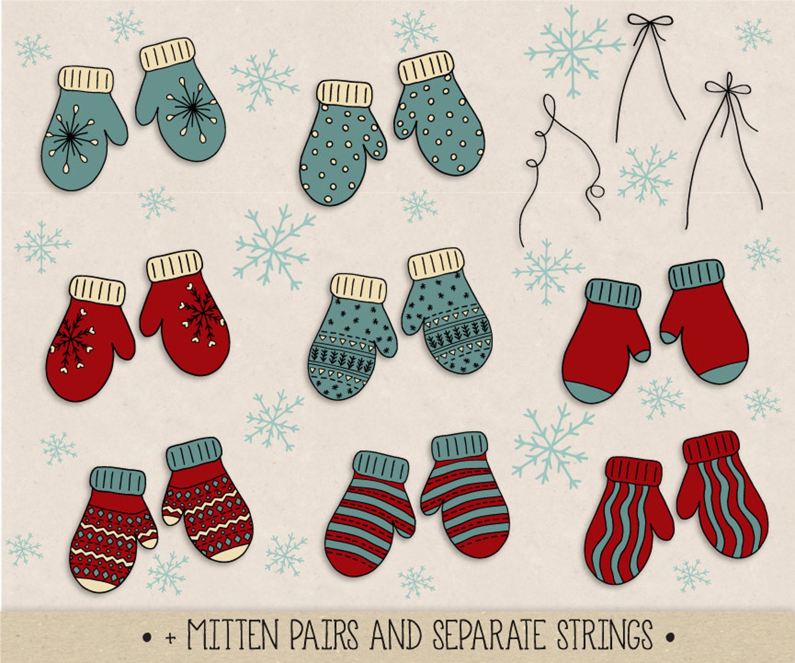 Hand Drawn Mittens Clipart. Doodle Winter Clothing | Etsy