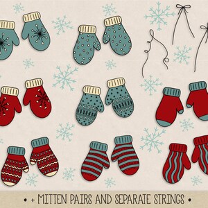 Hand Drawn Mittens Clipart. Doodle Winter Clothing Illustrations. Red ...