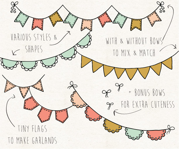Hand Drawn Bunting Clip Art. Doodle Bunting Banners. Digital | Etsy UK