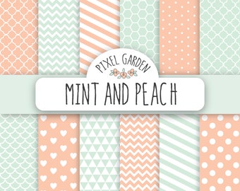 Mint Green and Gold Digital Paper. Chevrons Stripes Polka Dots - Etsy