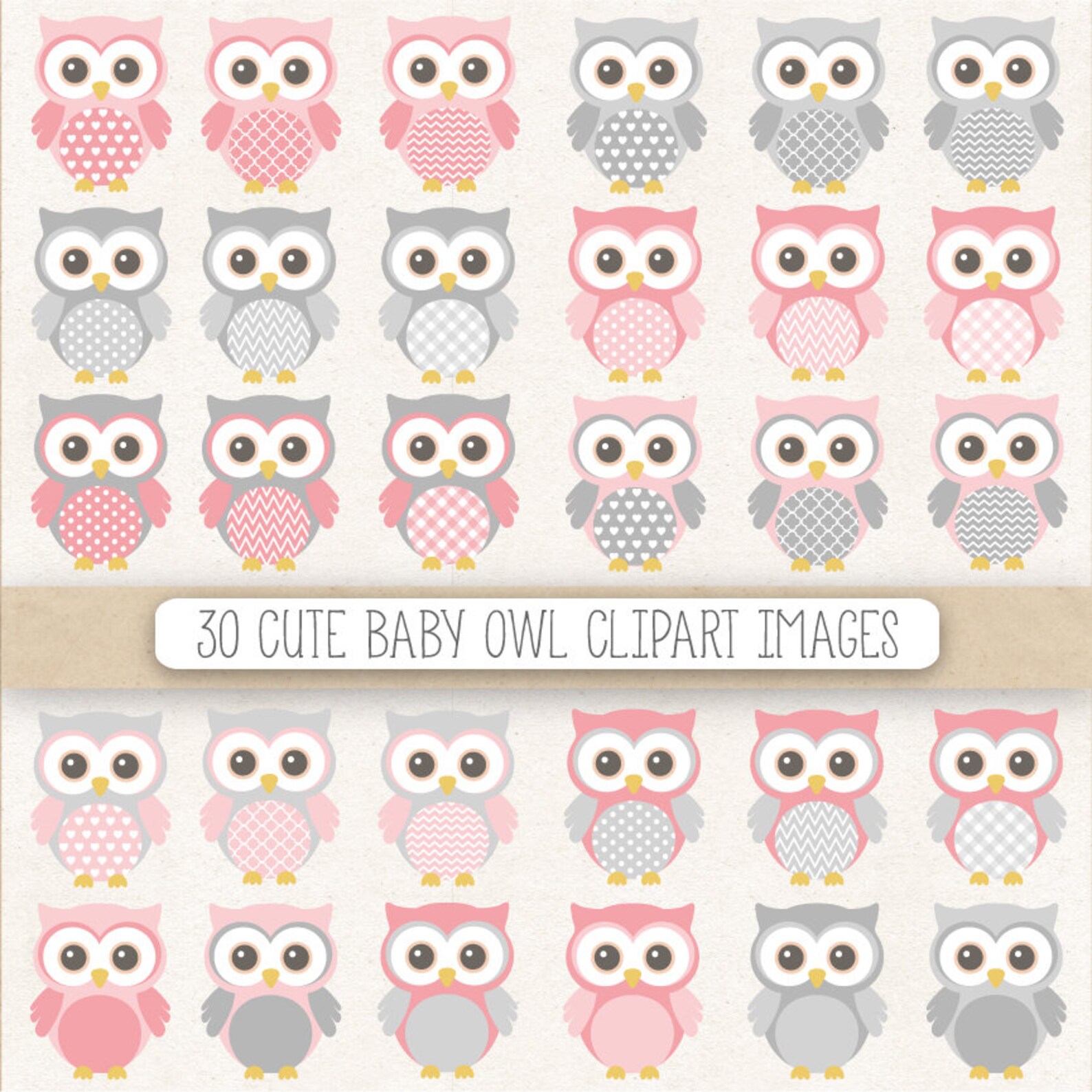 Pink & Gray Owl Clipart. Nursery, Baby Shower Clipart. Baby Girl ...