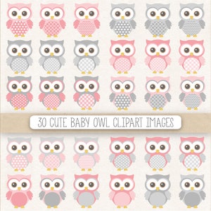 Pink & Gray Owl Clipart. Nursery, Baby Shower Clipart. Baby Girl ...