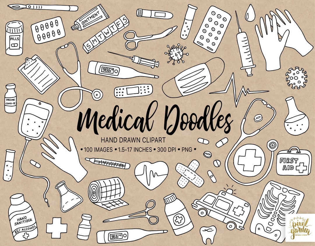 Hand Drawn Medical Clipart. Doodle Doctor, Medicine, Health Clip Art ...