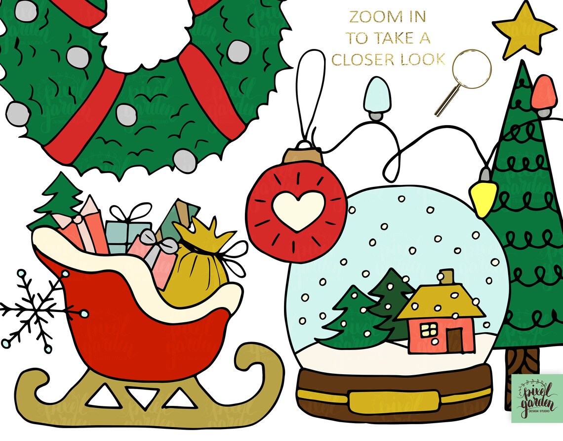 Christmas Clipart. Hand Drawn Christmas Clip Art. Winter Season ...