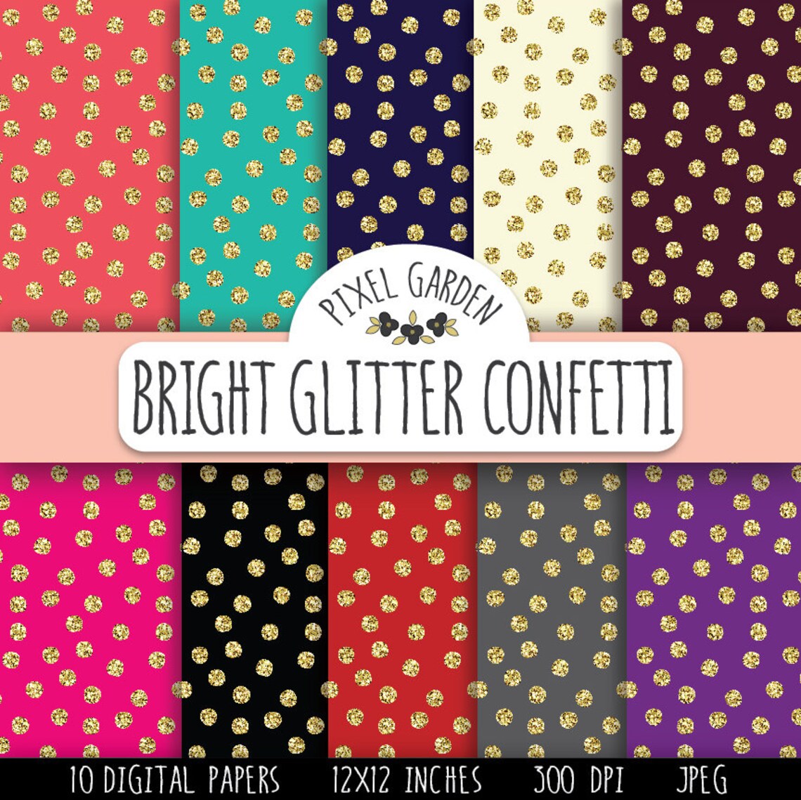 Gold Glitter Confetti Digital Paper Pack. Coral Turquoise | Etsy