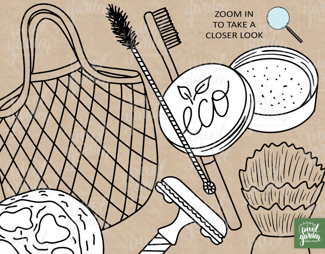 Zero Waste Clip Art. Hand Drawn Eco Friendly Clipart. Doodle Green ...