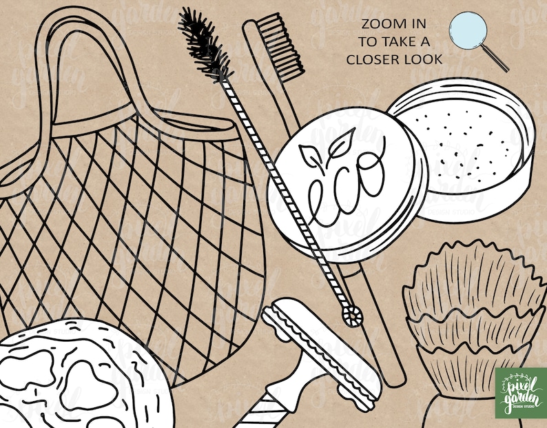 Zero Waste Clip Art. Hand Drawn Eco Friendly Clipart. Doodle Green ...