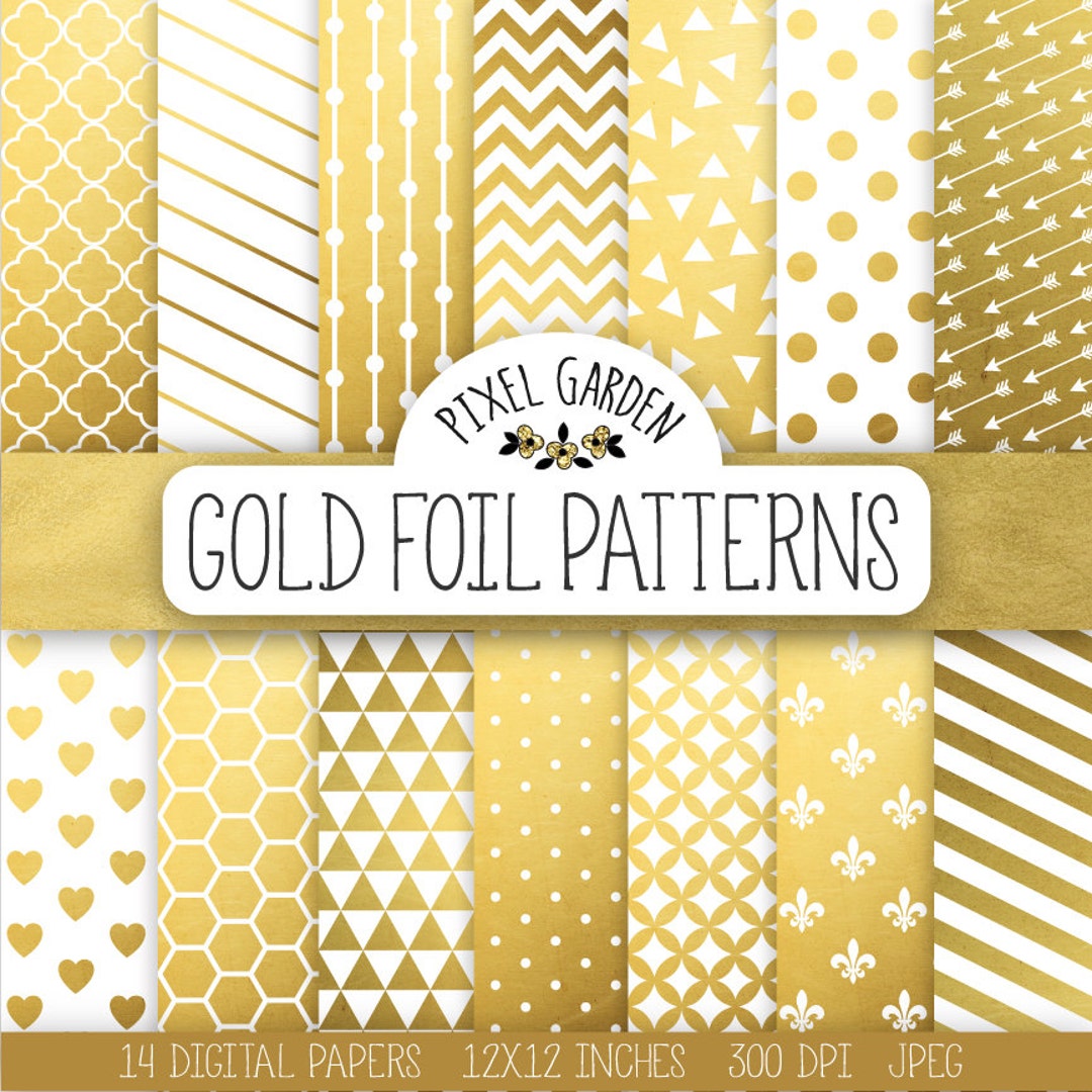 Gold Foil Digital Paper. Gold and White Scrapbook Papers. Gold Stripes ...