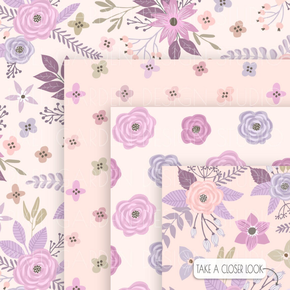 Soft Pink Floral Digital Paper. Shabby Lavender Scrapbook - Etsy