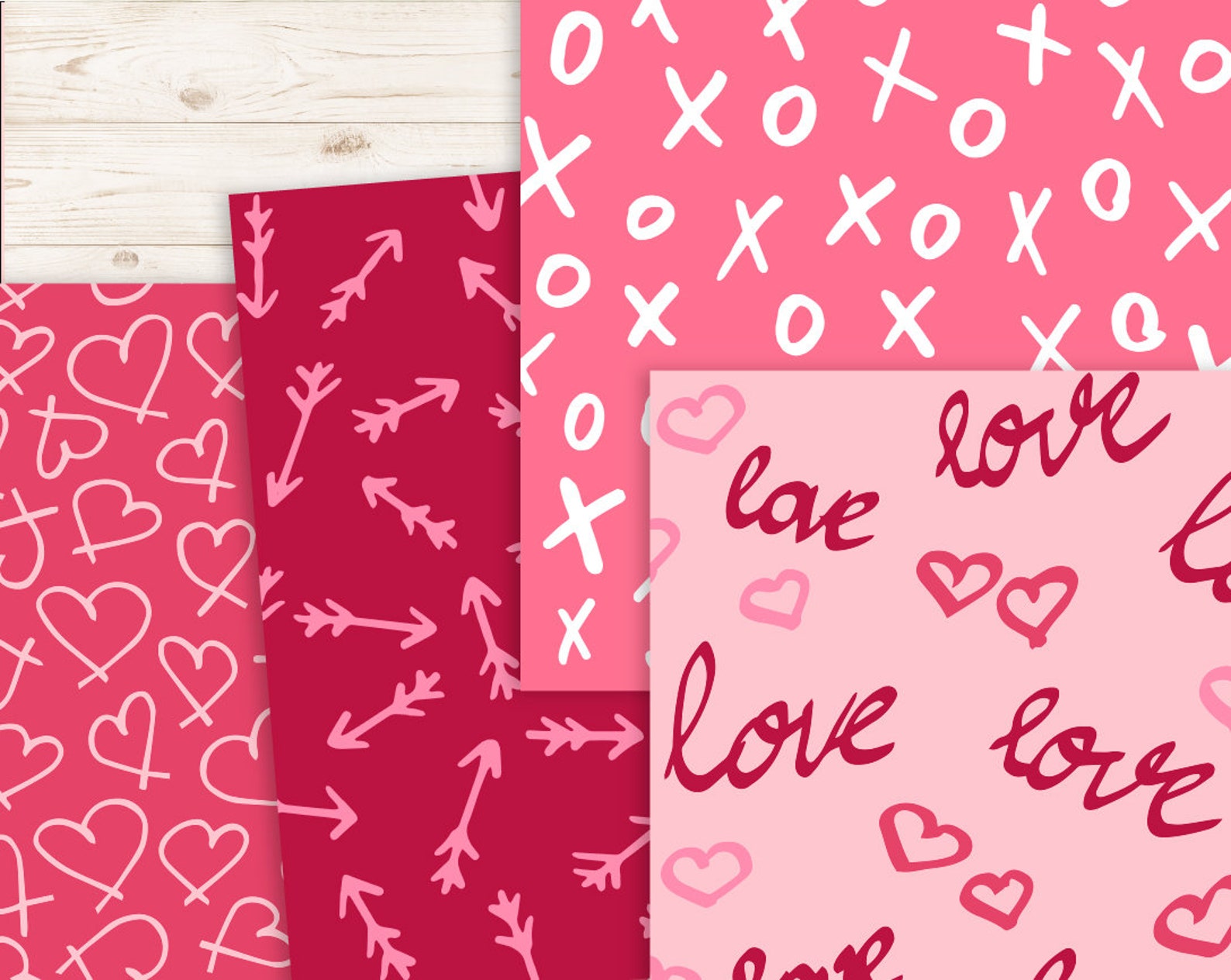 Valentines Day Digital Paper. Minimalist Love Hearts | Etsy