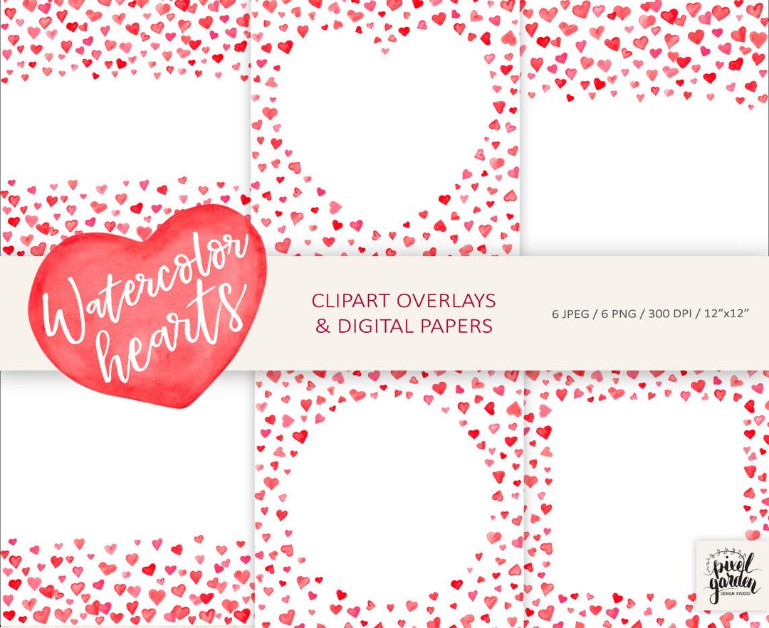 Watercolor Hearts Overlays & Digital Paper. Valentines Day Photo ...