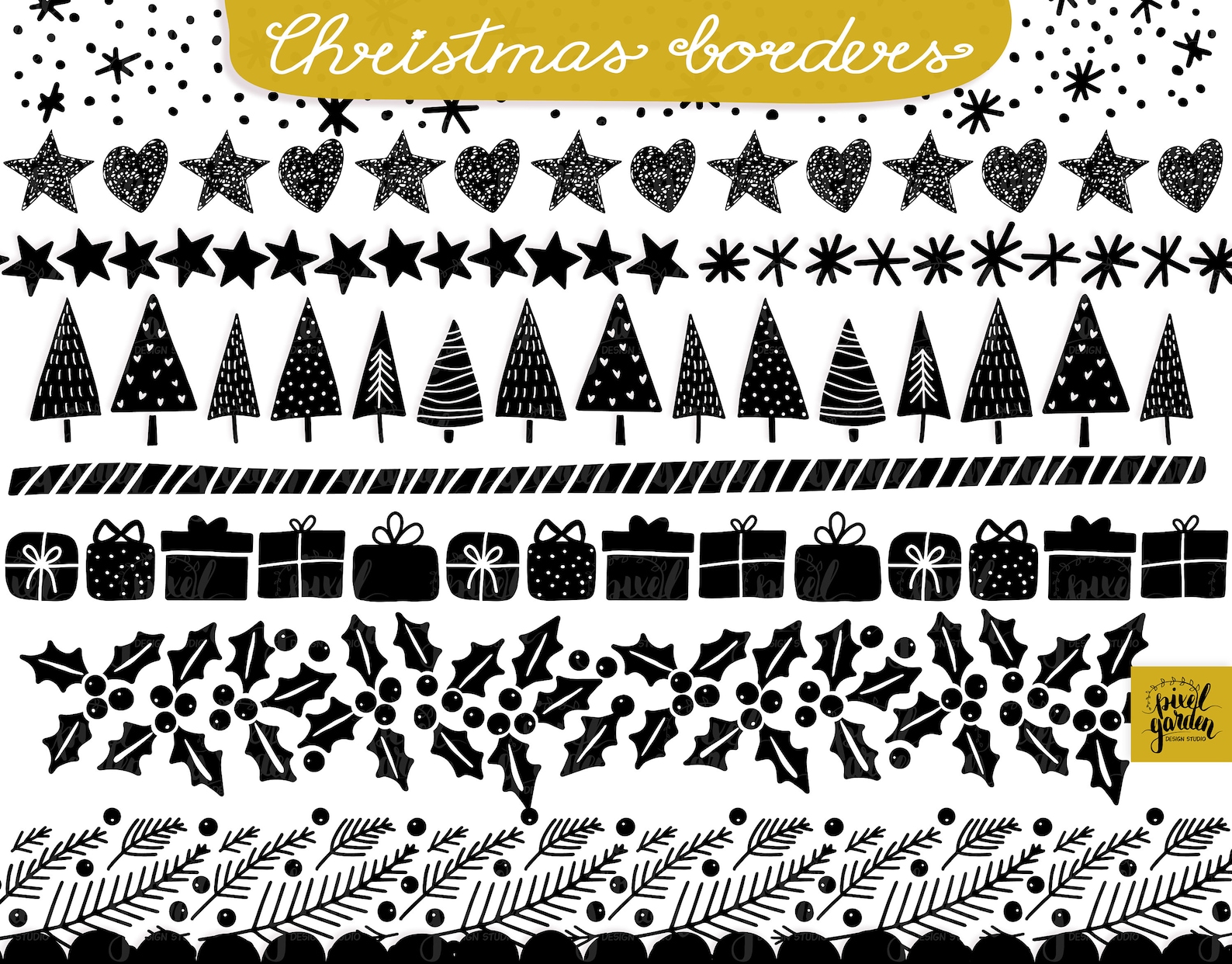 Christmas Borders Clip Art. Scandi, Nordic Digital Ribbon Clipart ...