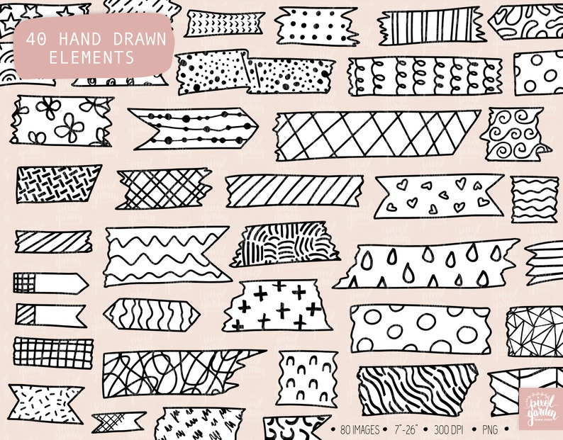 Washi Tape Clipart. Hand Drawn Washi Clip Art. Doodle Scotch - Etsy
