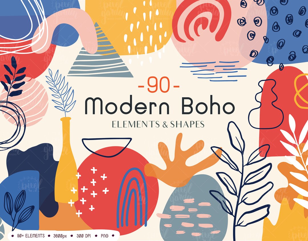 Abstract Boho Elements Clip Art. Organic Abstract Collage Clipart ...