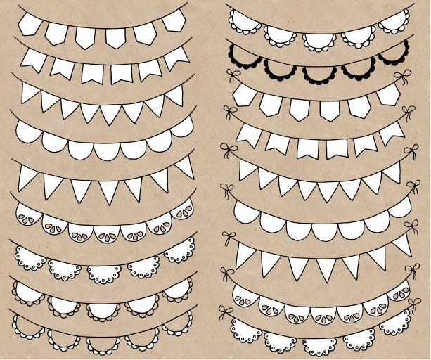 Doodle Bunting Banner Clipart. Hand Drawn Birthday Bunting. Party ...