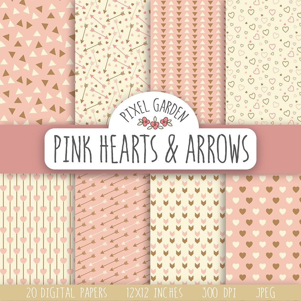 Pink Hearts Digital Paper Pack. Heart Scrapbooking Paper. Pink | Etsy