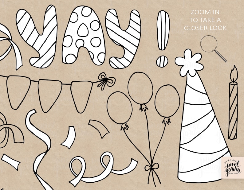 Birthday Clipart. Hand Drawn Birthday Clip Art. Celebration - Etsy