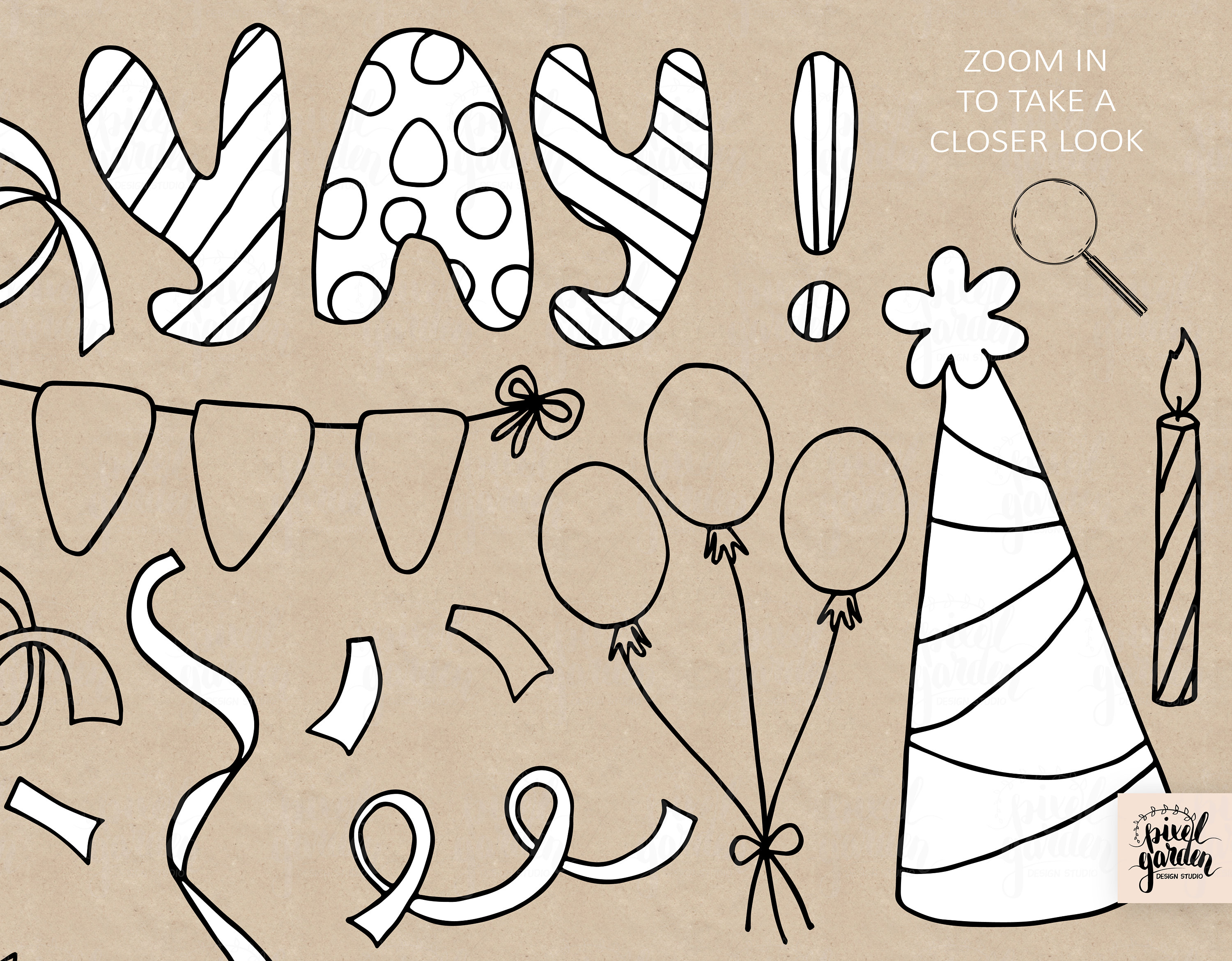 Birthday Clipart. Hand Drawn Birthday Clip Art. Celebration Clipart ...