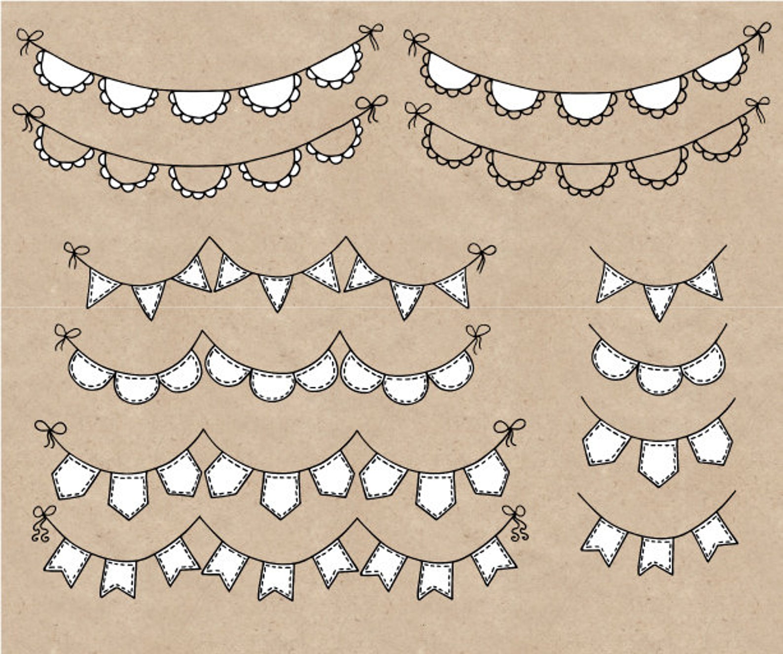 Doodle Bunting Banner Clipart. Hand Drawn Birthday Bunting. Party ...