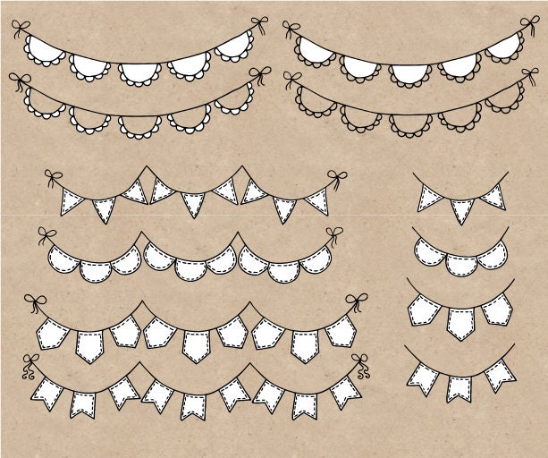 Doodle Bunting Banner Clipart. Hand Drawn Birthday Bunting. | Etsy