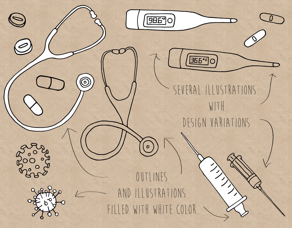 Hand Drawn Medical Clipart. Doodle Doctor, Medicine, Health Clip Art ...