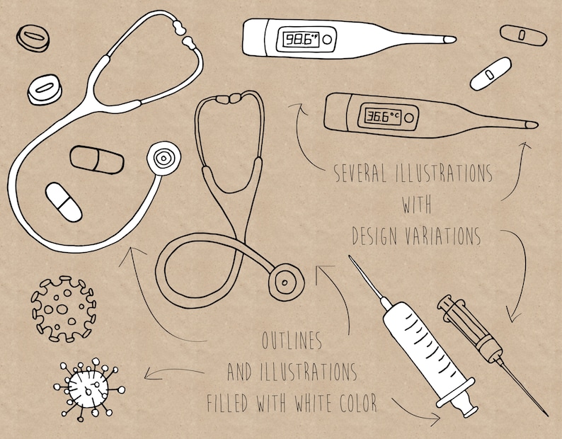 Hand Drawn Medical Clipart. Doodle Doctor Medicine Health - Etsy