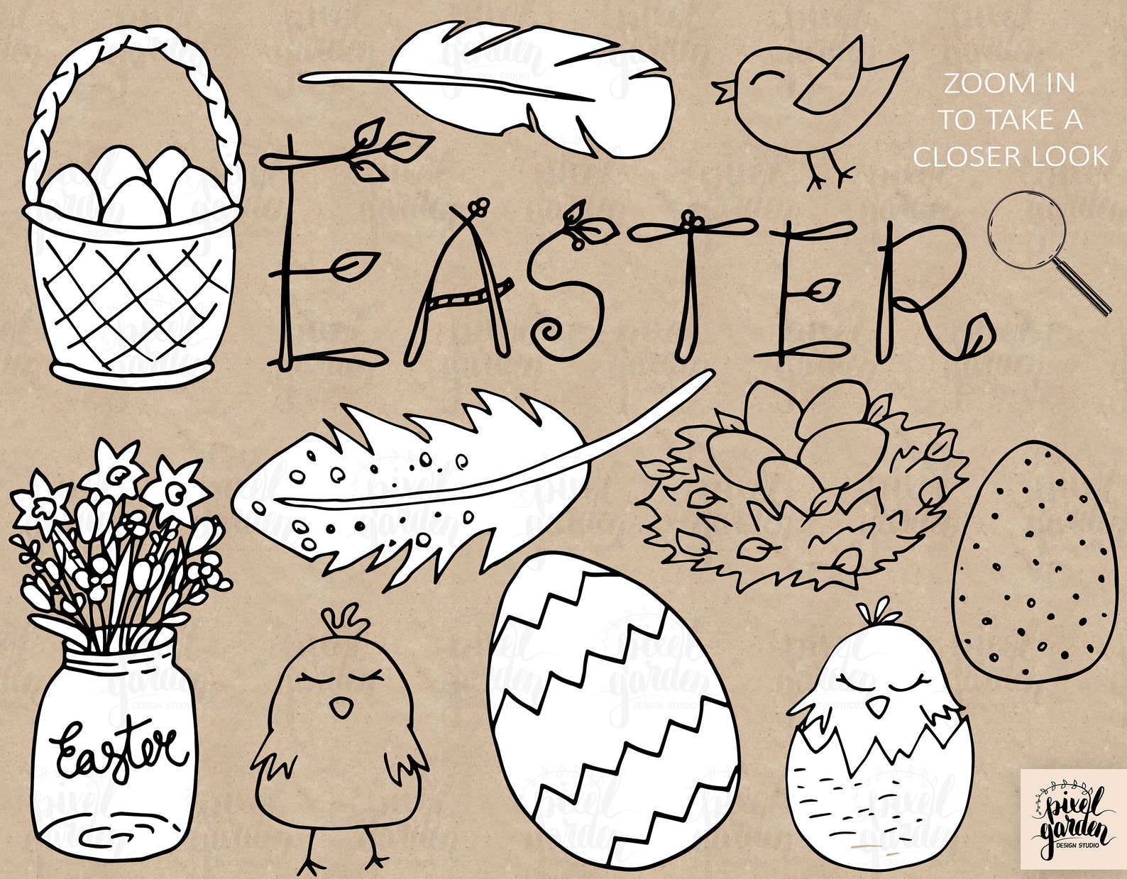 Easter Clipart. Hand Drawn Easter Egg Clip Art. Black & White - Etsy