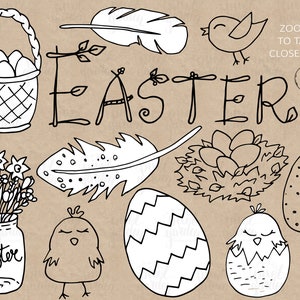 Easter Clipart. Hand Drawn Easter Egg Clip Art. Black & White Spring ...