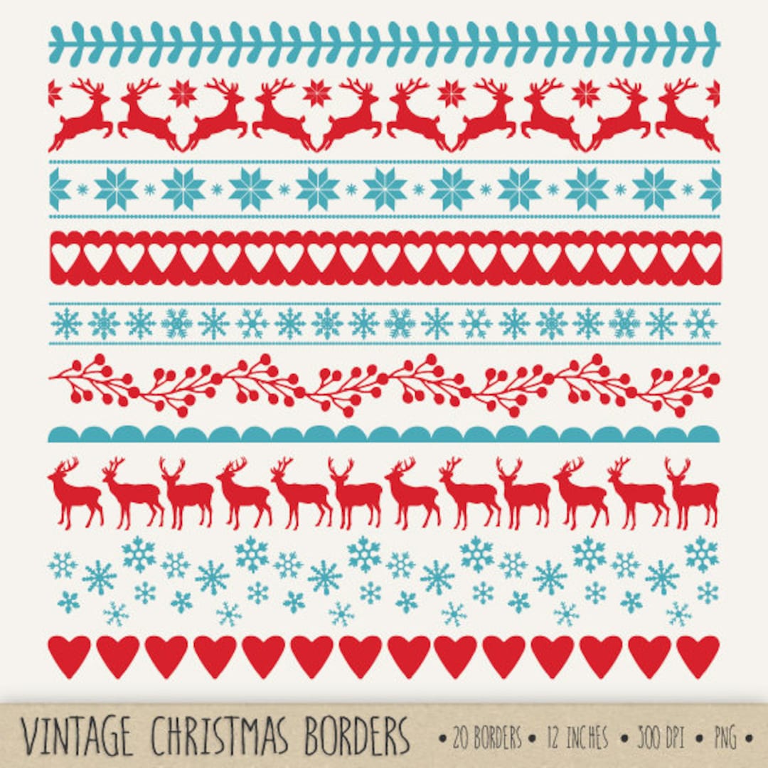 Christmas Borders Clip Art. Red, Blue Digital Ribbon Clipart. Nordic ...