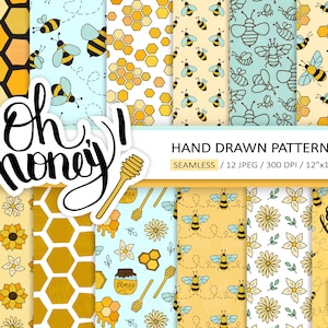 Honeybee Digital Paper. Honeycomb, Floral Scrapbooking Paper. Bumble ...