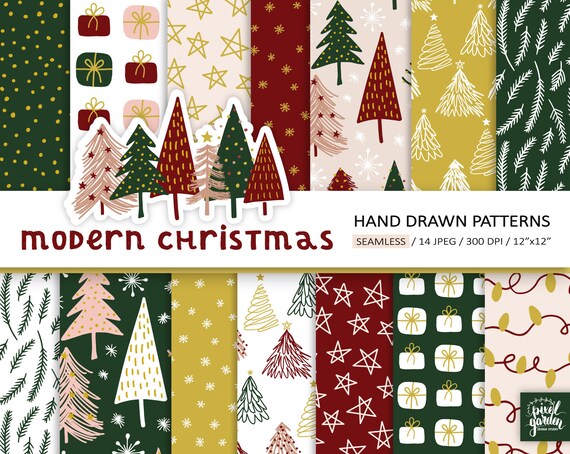Minimalist Christmas Digital Paper. Modern Scandinavian - Etsy