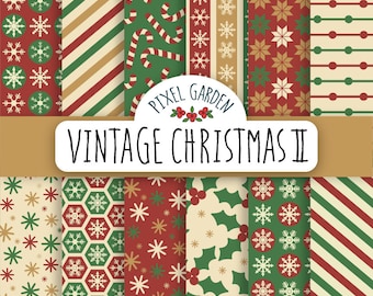 Retro Vintage Christmas Digital Scrapbook Paper Matching Clipart, Red ...