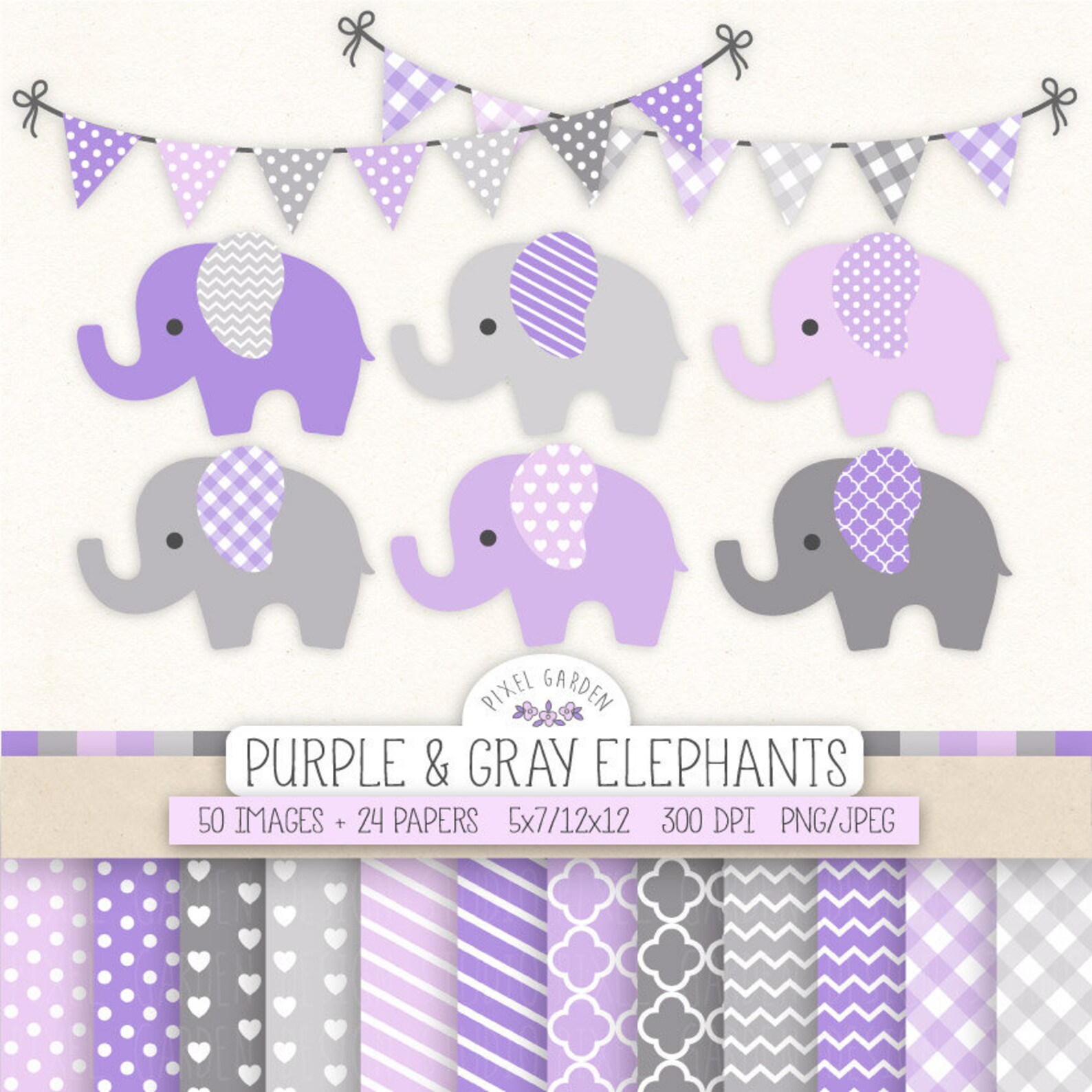 Purple Elephant Clipart. Baby Shower Nursery Clip Art & - Etsy