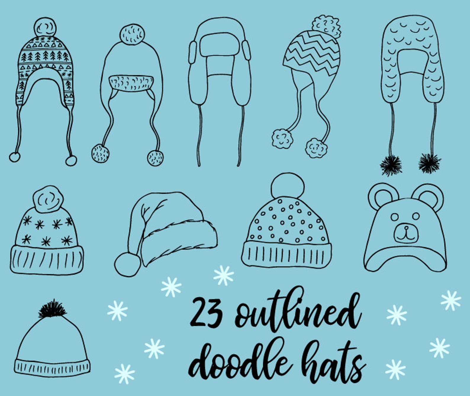 Christmas Hat Clip Art. Hand Drawn Winter Hats Cothing Knit | Etsy