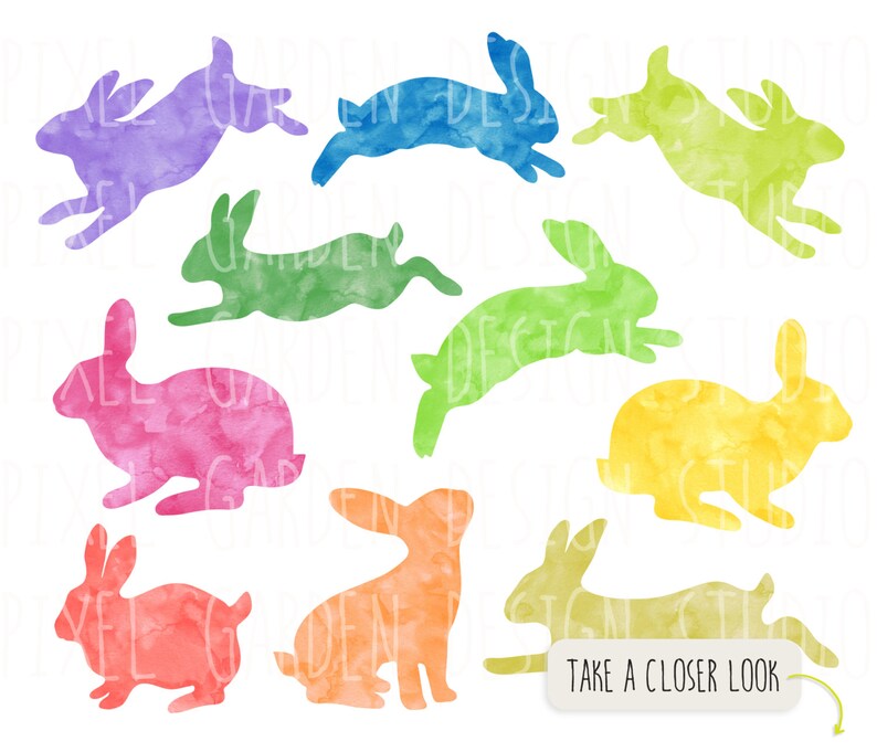Watercolor Bunny Clip Art. Easter Bunny Silhouettes. Hand Painted ...