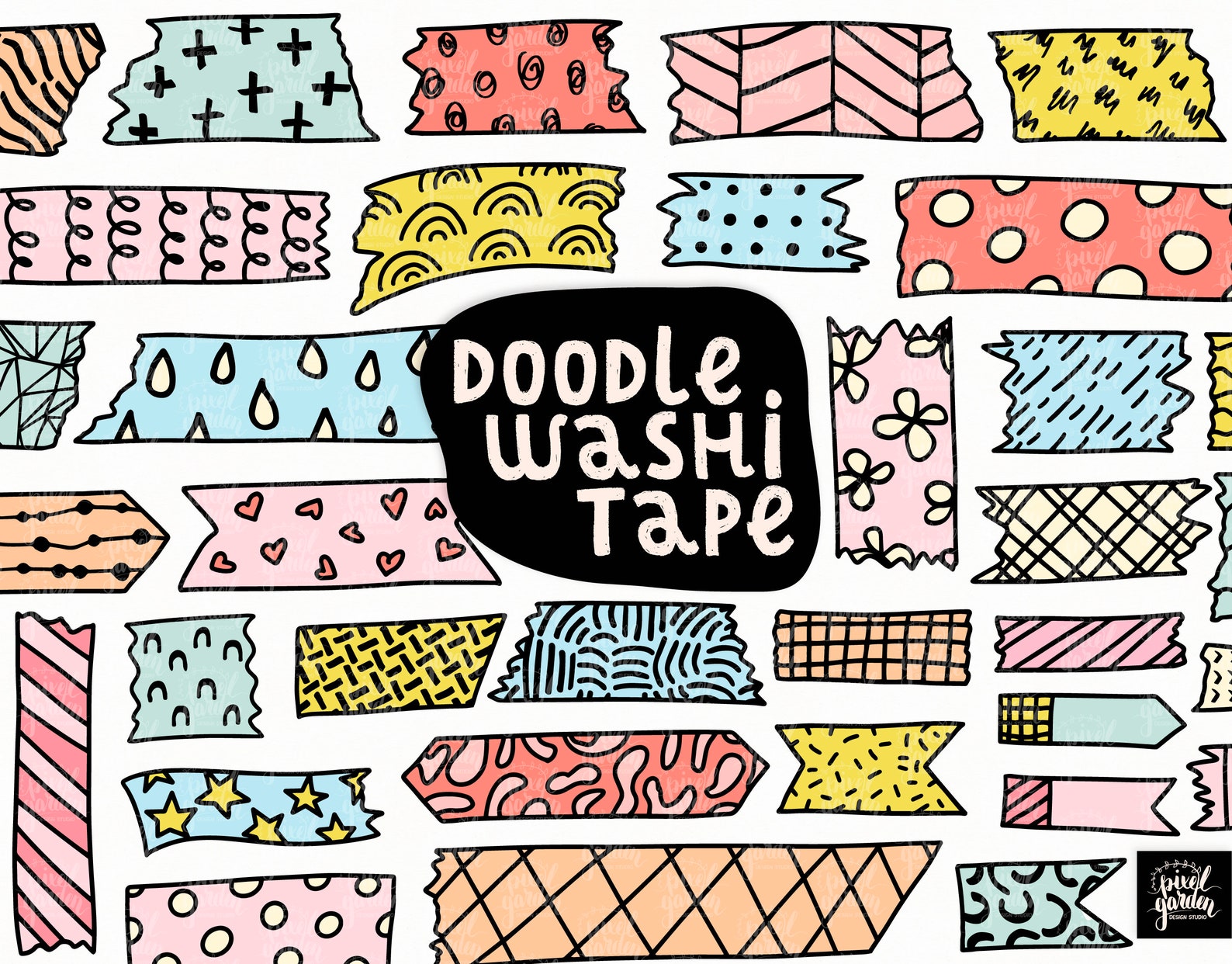 Washi Tape Clipart. Hand Drawn Washi Clip Art. Doodle School Supply ...