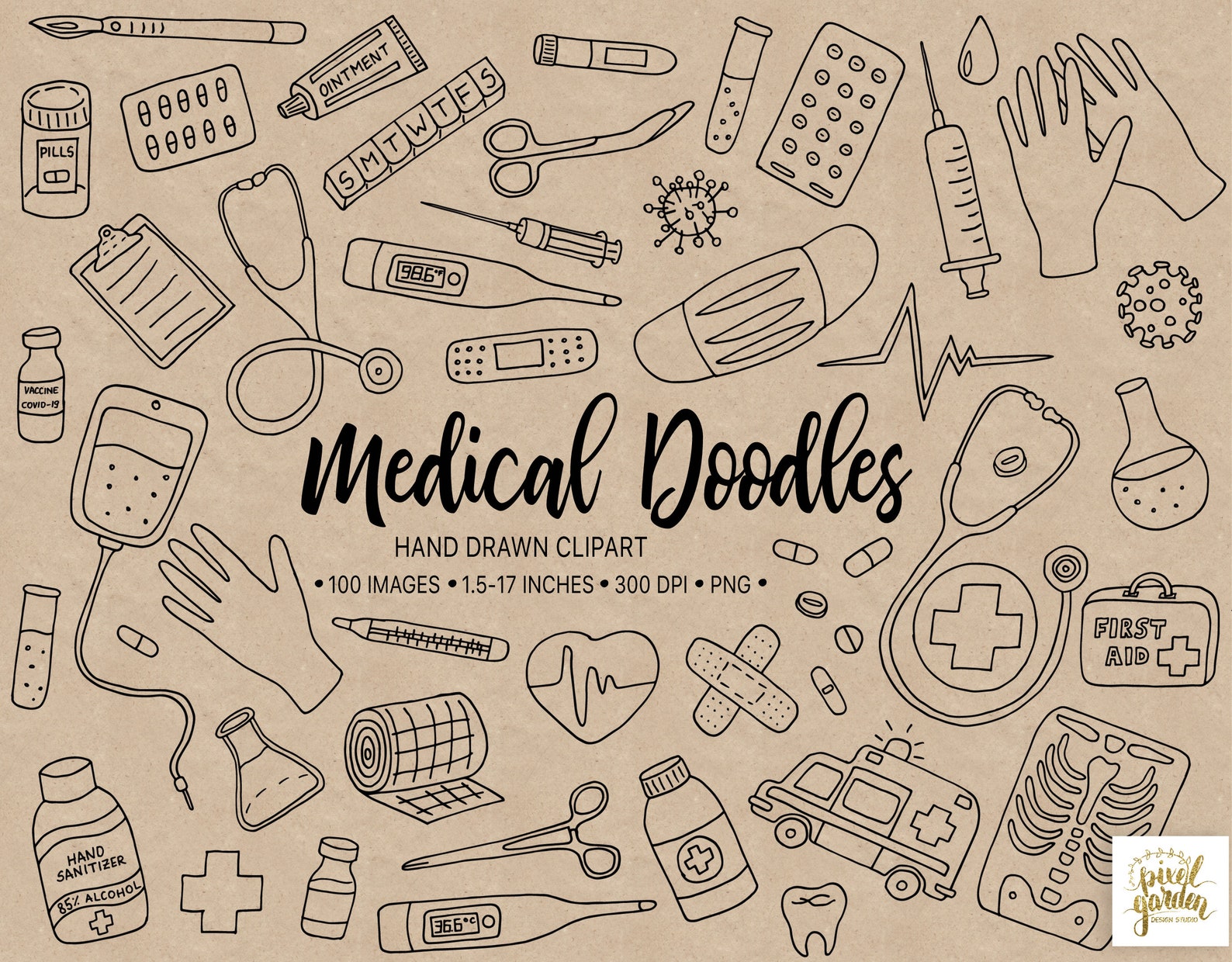 Hand Drawn Medical Clipart. Doodle Doctor, Medicine, Health Clip Art ...